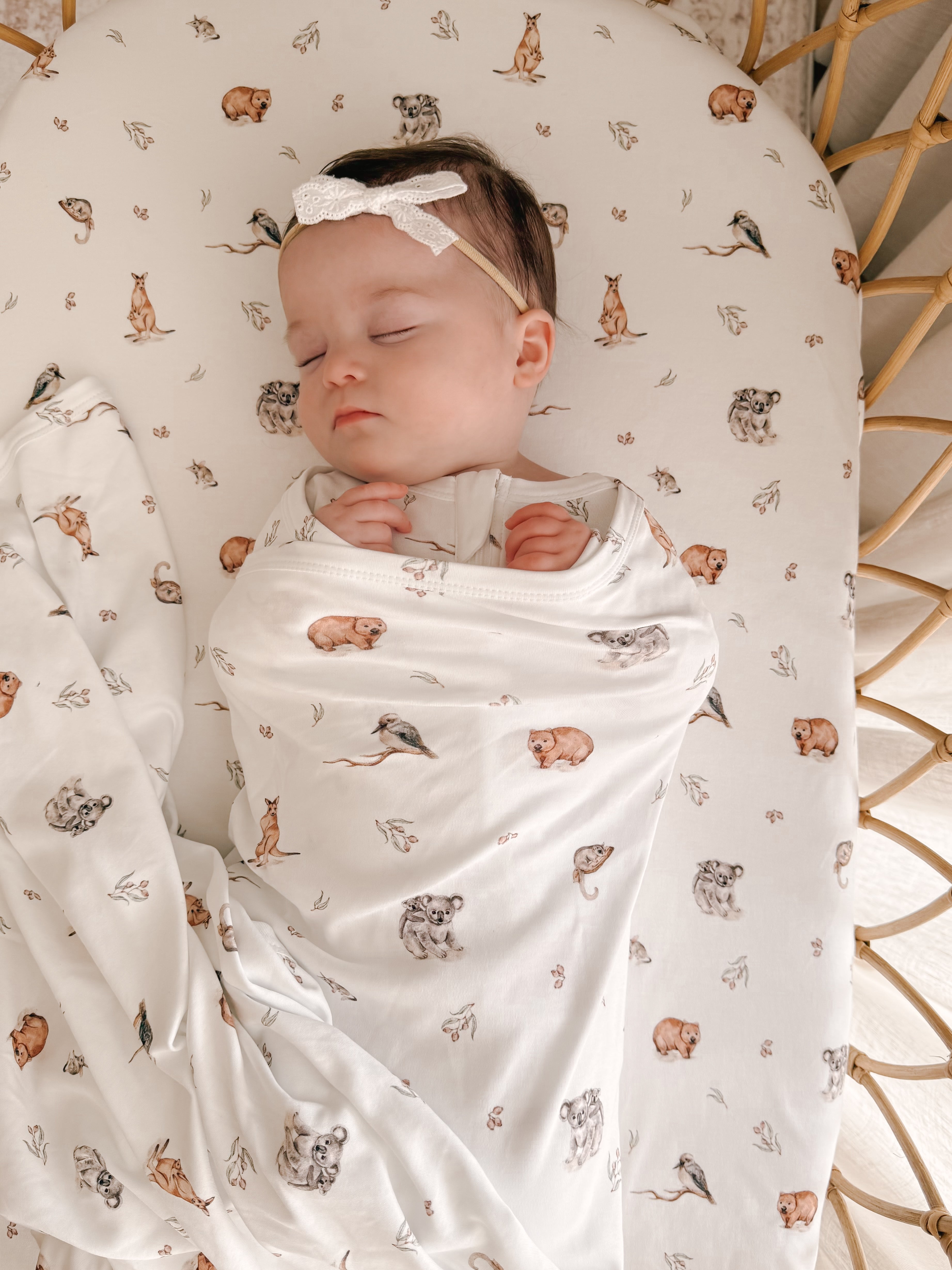 Baby Newborn Fitted Native Animals Cot Sheet